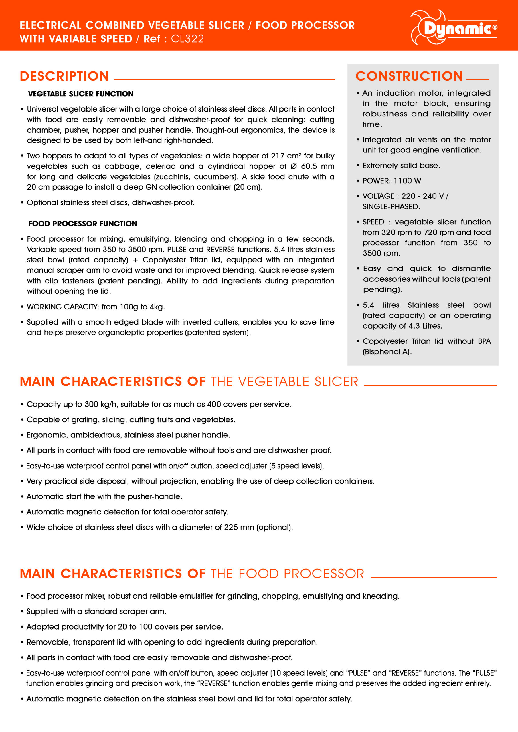 Dynamic Food Processor Mixer รุ่น Vegetable slicer - Cuisine Craft II